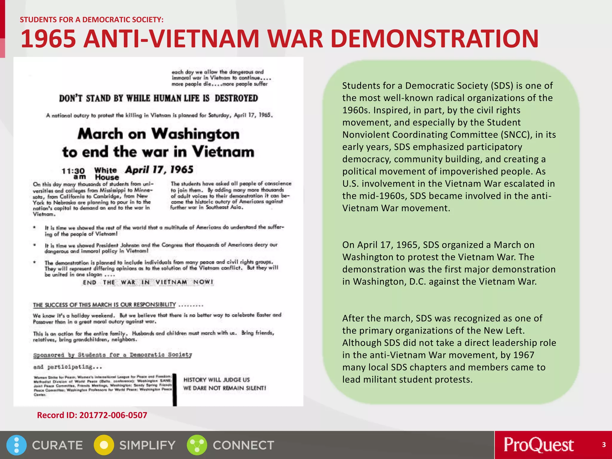 History Vault Students for a Democratic Society, Vietnam Veterans ...