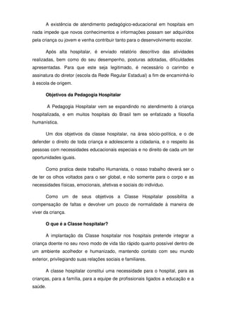 Histórico da pedagogia hospitalar | PDF