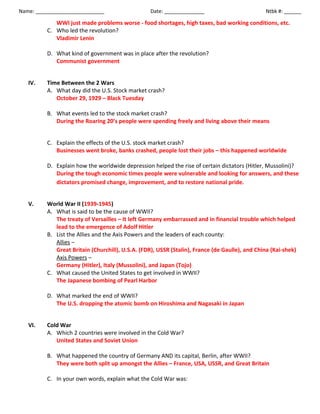 History of Europe study guide key | DOC