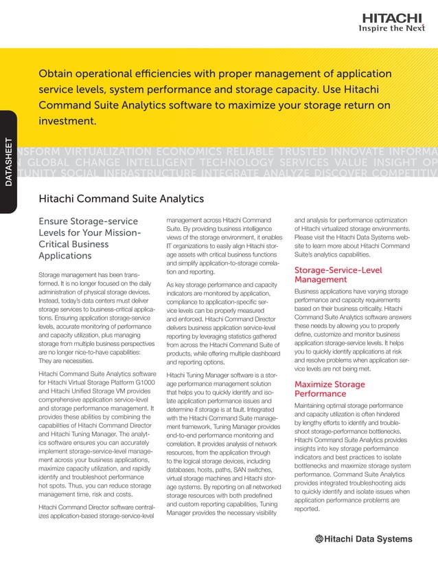 Hitachi Command Suite Data Analytics Datasheet | PDF