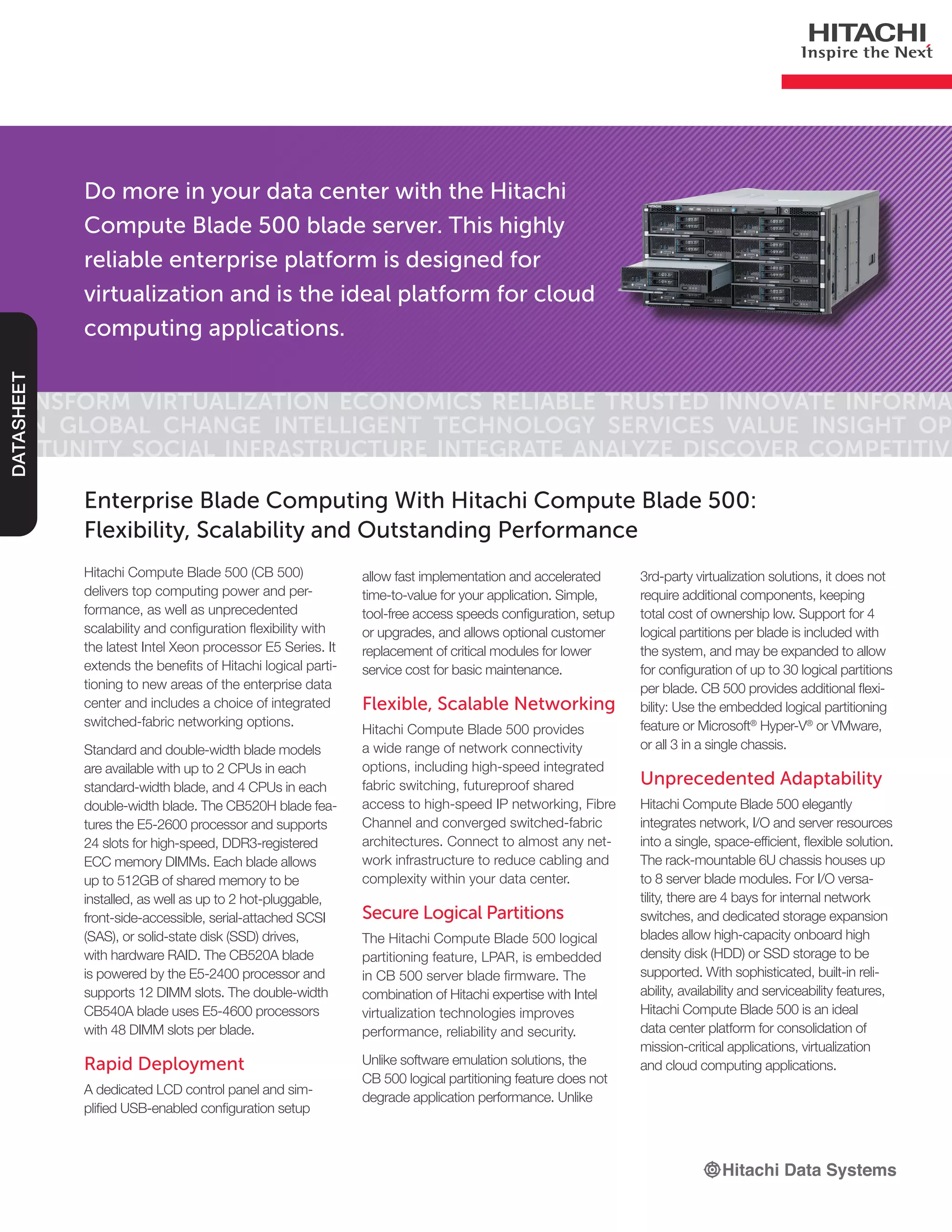 Enterprise Blade Computing With Hitachi Compute Blade 500: Flexibility ...