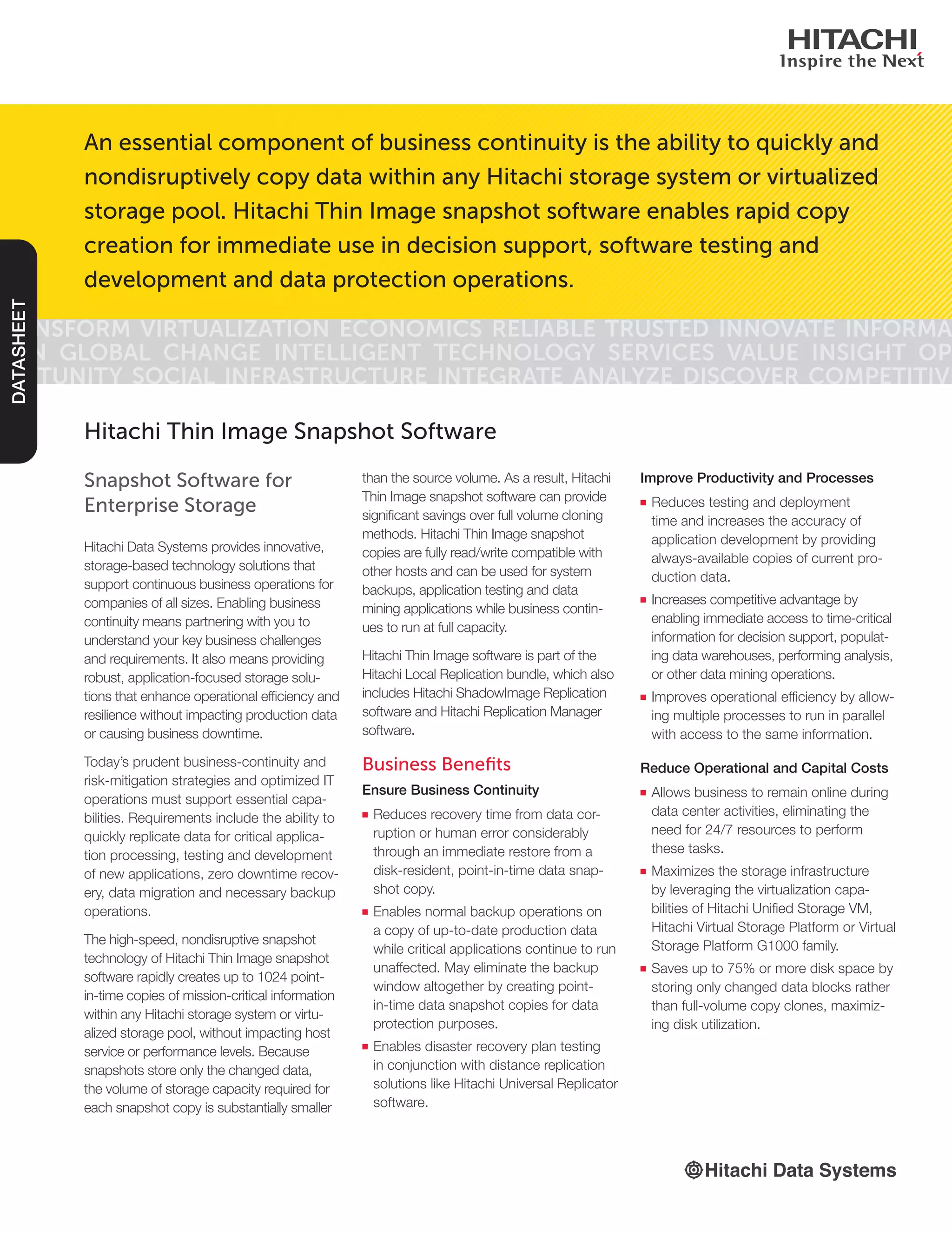 Hitachi datasheet-thin-image-snapshot | PDF