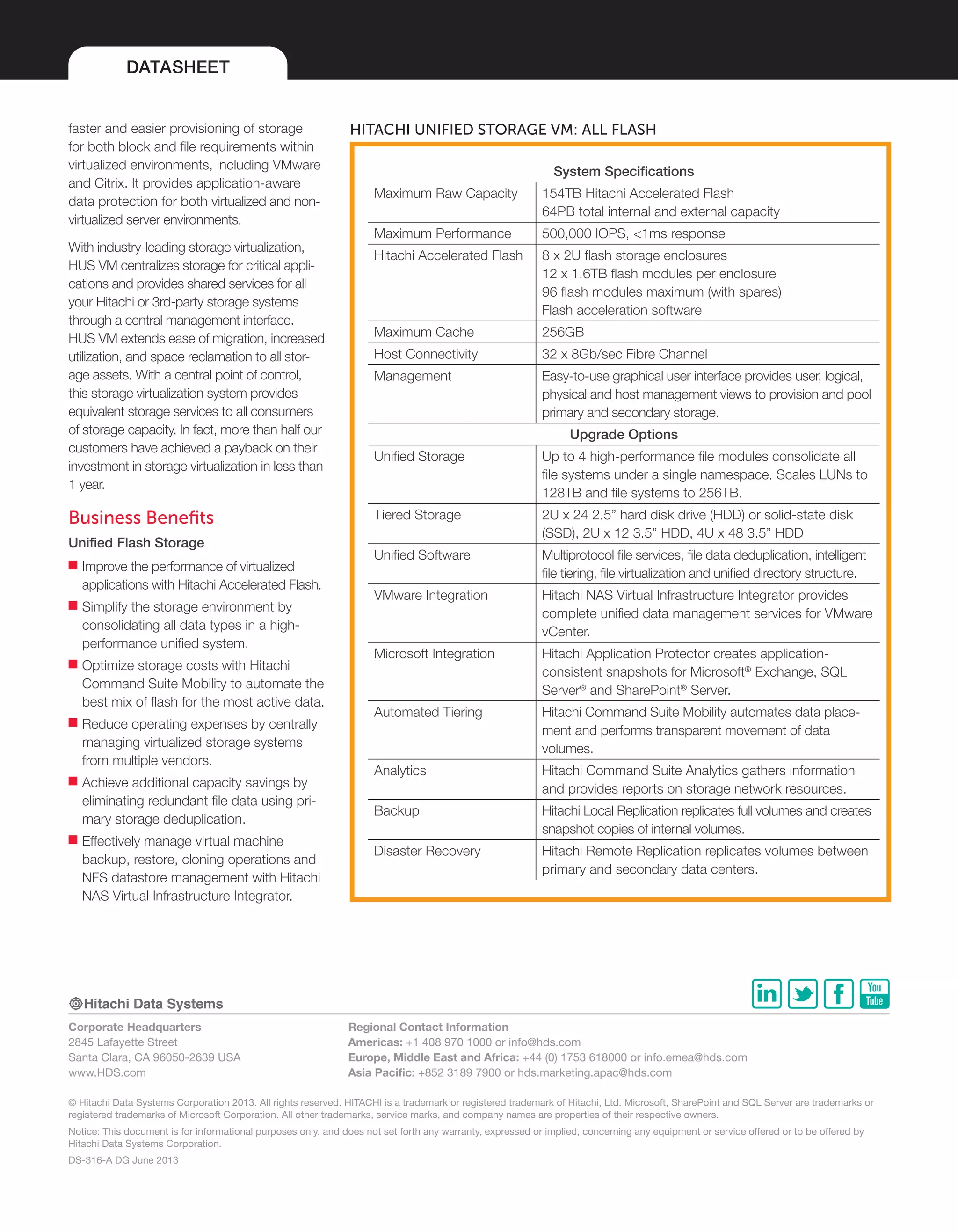 Hitachi Unified Storage VM Flash -- Datasheet | PDF | Data Storage and Warehousing | Computing