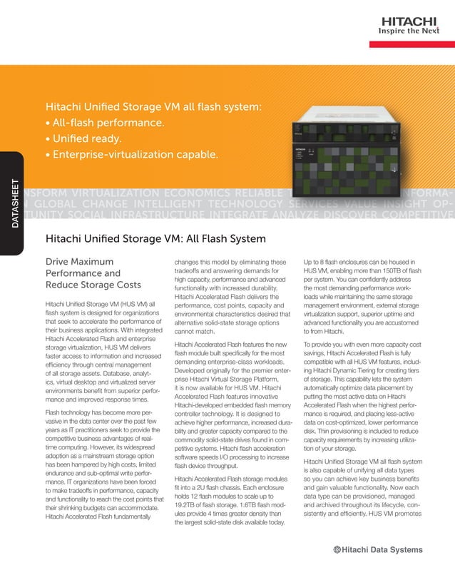 Hitachi Unified Storage VM Flash -- Datasheet | PDF | Data Storage and Warehousing | Computing