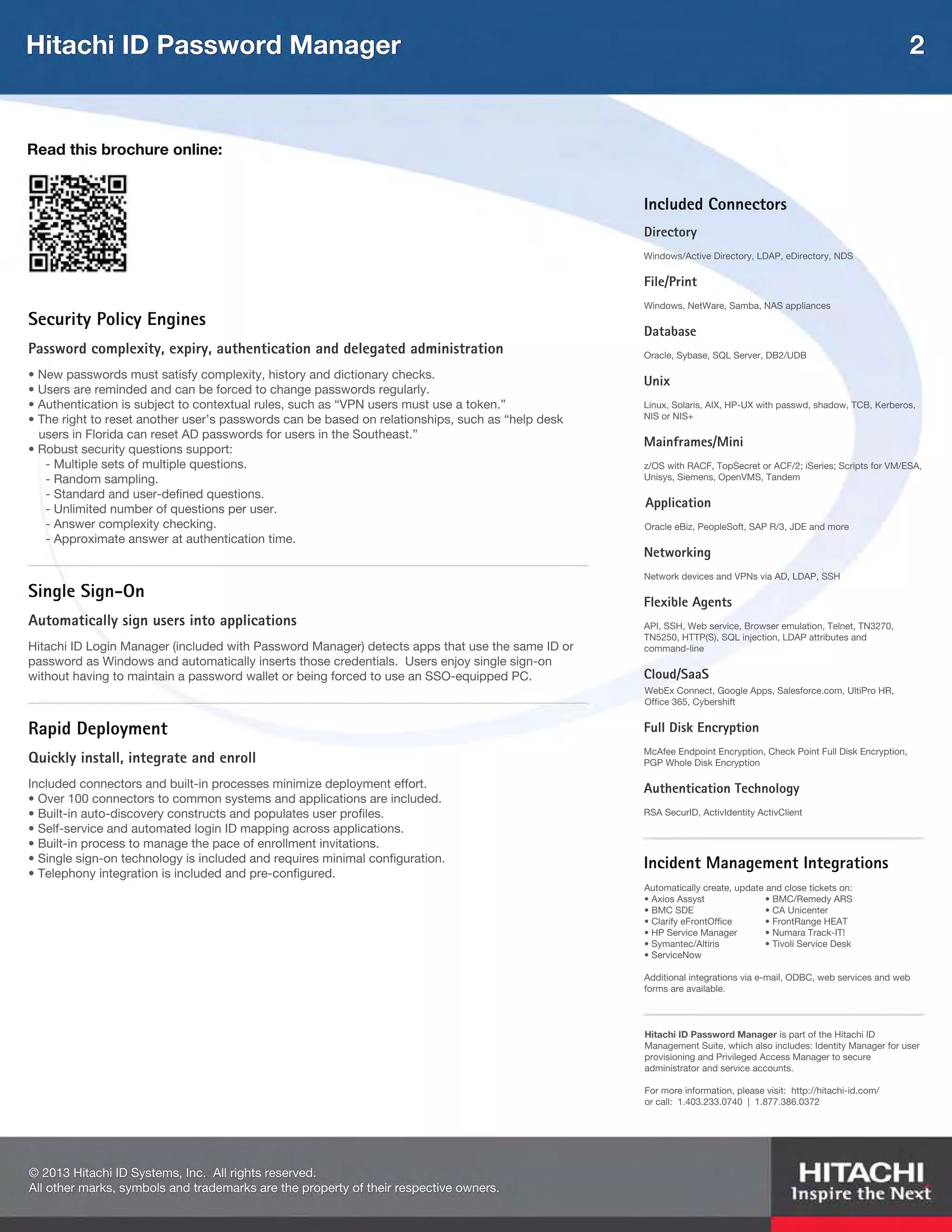 Hitachi ID Password Manager Brochure | PDF