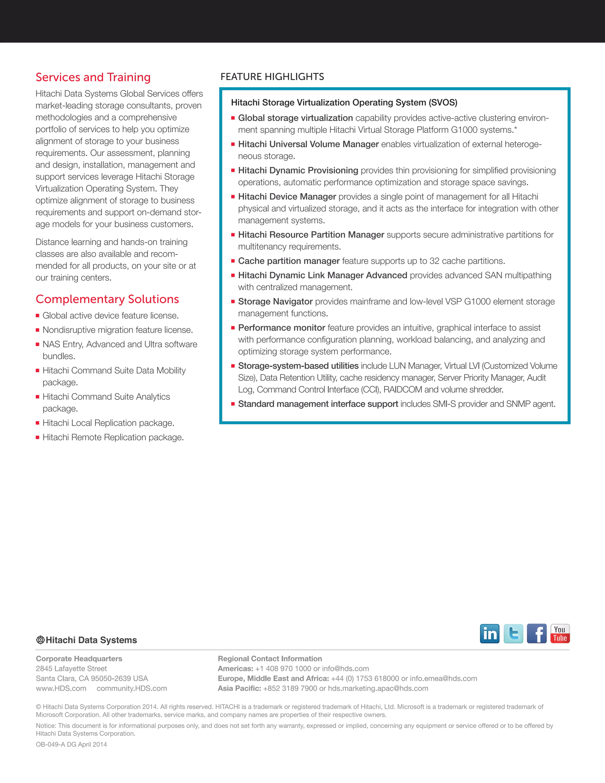 Hitachi Storage Virtualization Operating System Overview Brochure | PDF