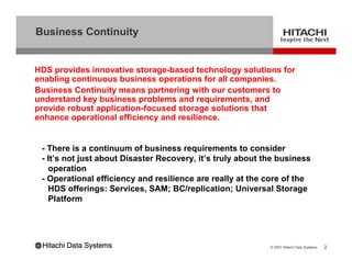 Hitachi Data Services. Business Continuity | PPT