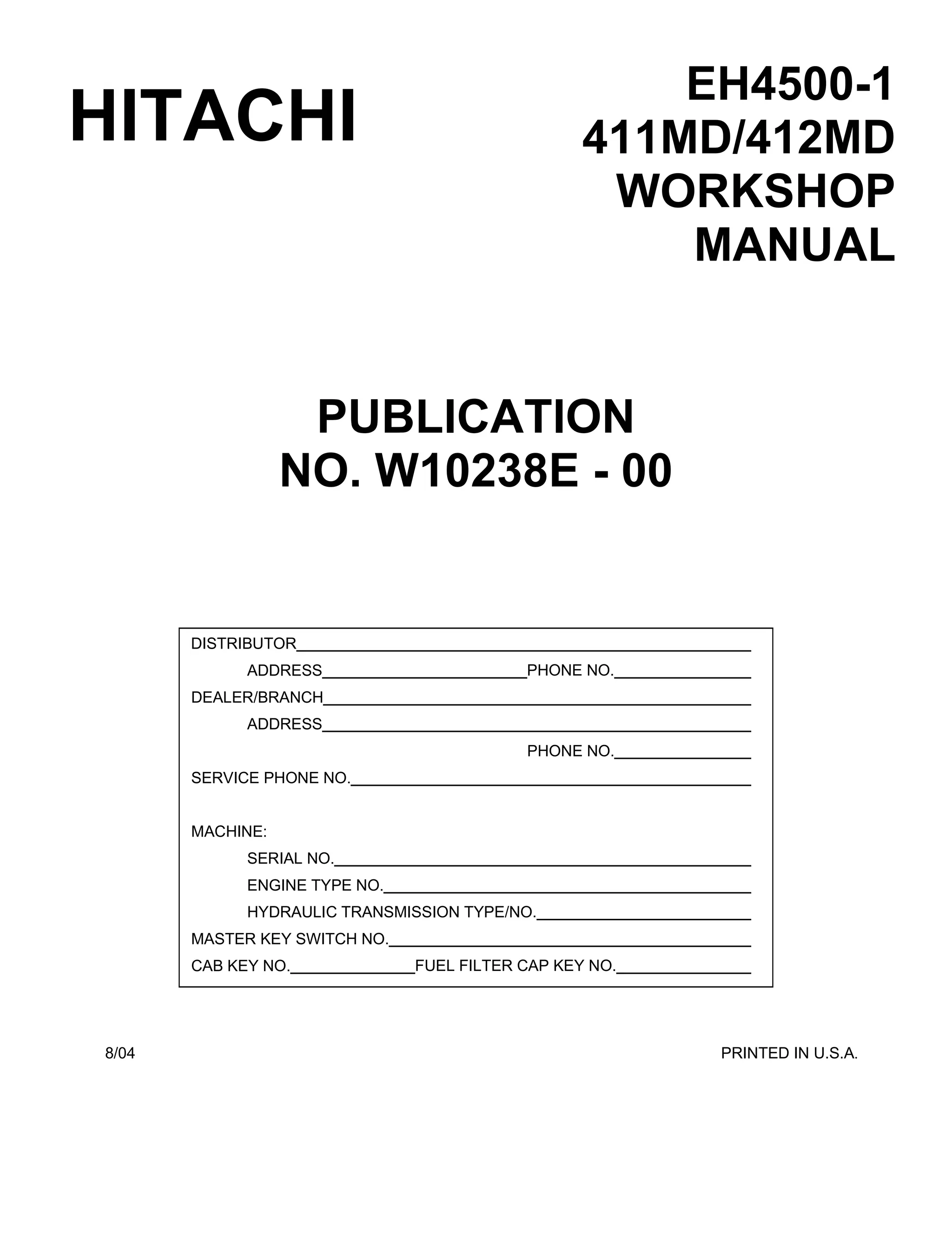 Hitachi EH4500-1 Rigid Frame Truck Service Repair Manual.pdf
