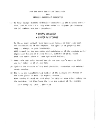 Hitachi UH801 Hydraulic Excavator operator’s manual Serial No. 0148 and ...