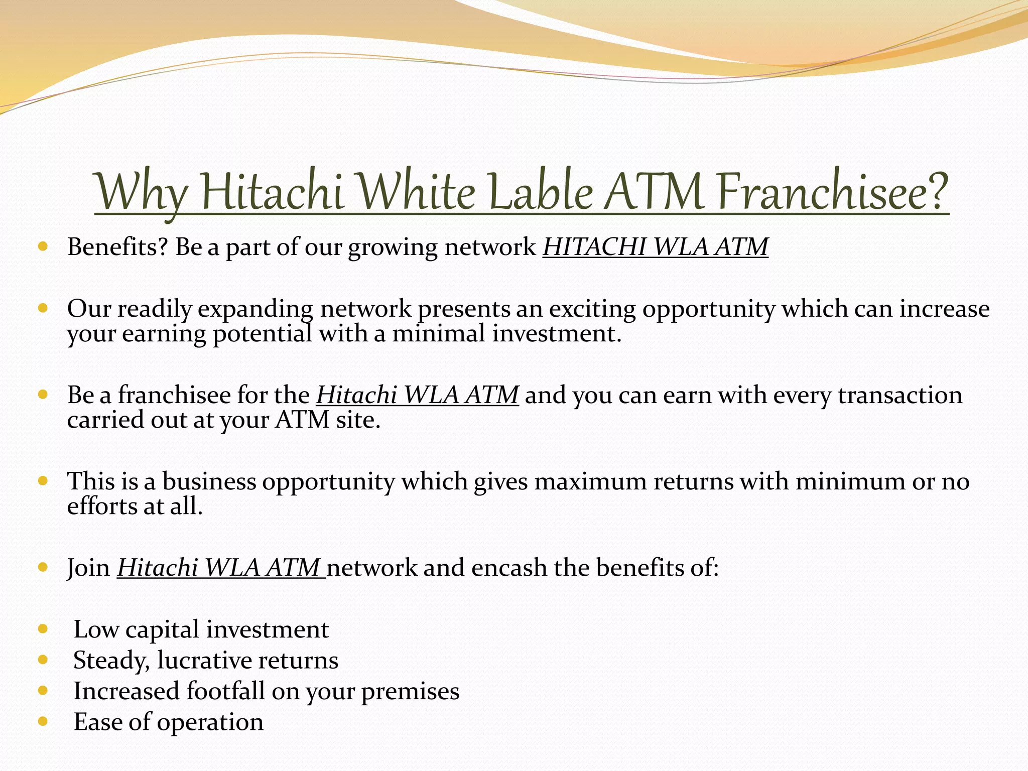 HITACHI WHITE LABEL ATM RENTAL MODEL PPT | PPTX