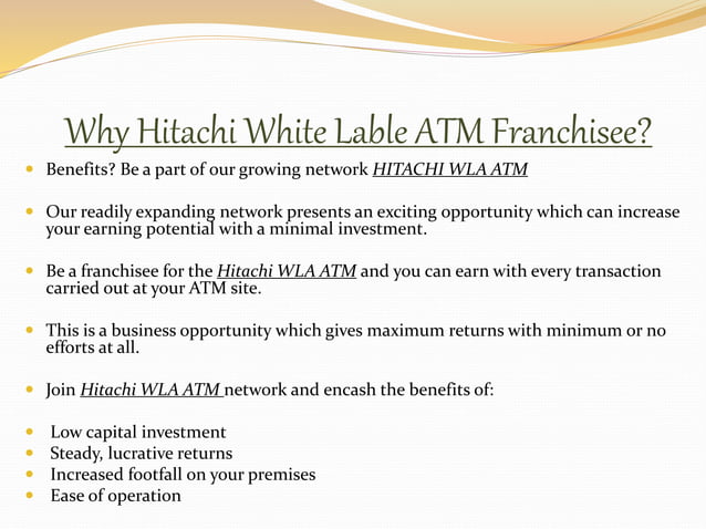 HITACHI WHITE LABEL ATM RENTAL MODEL PPT | PPTX