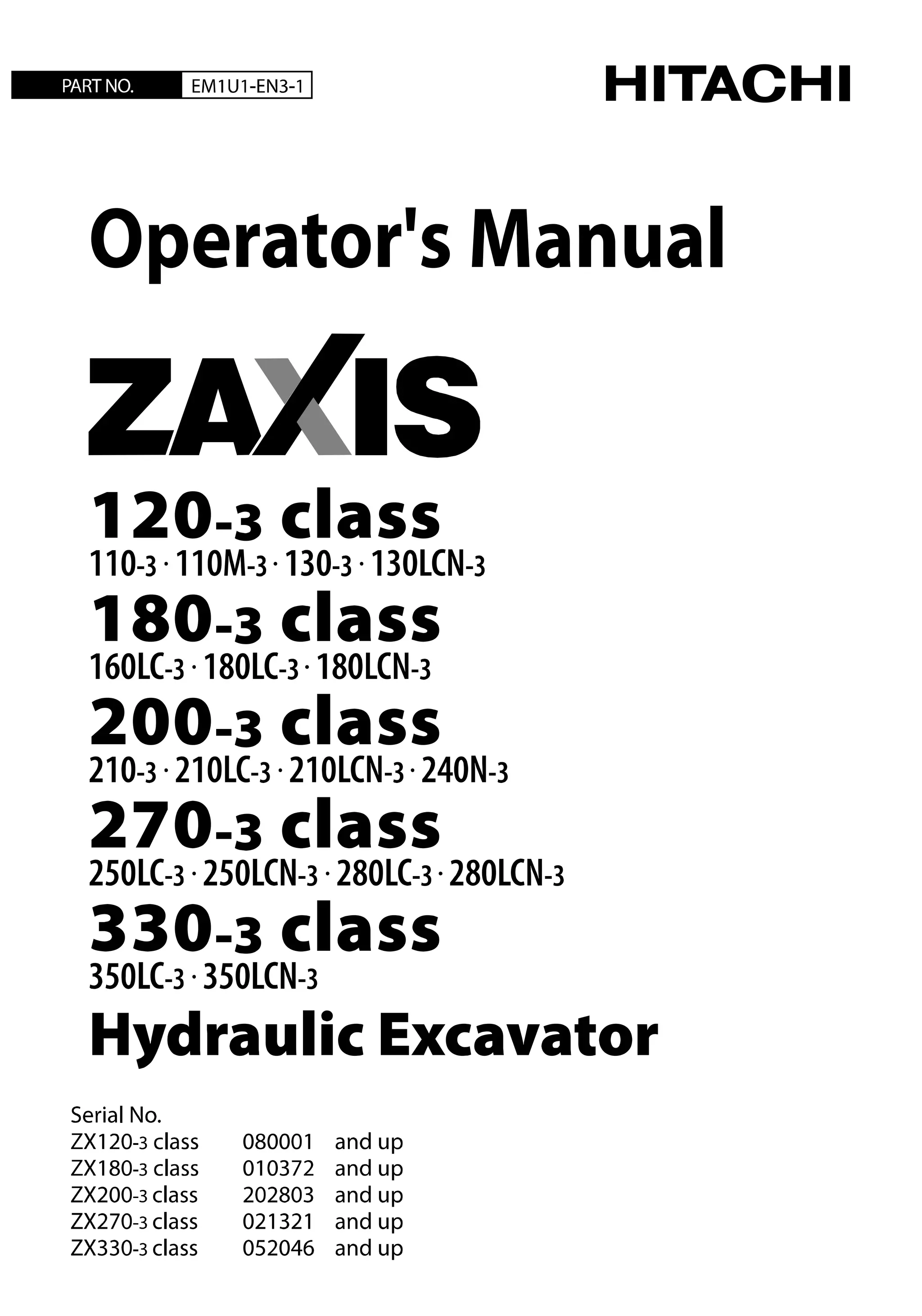 Hitachi zaxis 200 3 class hydraulic excavator operator manual sn202803 and up | PDF