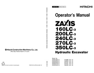 Hitachi ZAXIS 200LC-3 Hydraulic Excavator operator’s manual SN 202803 ...