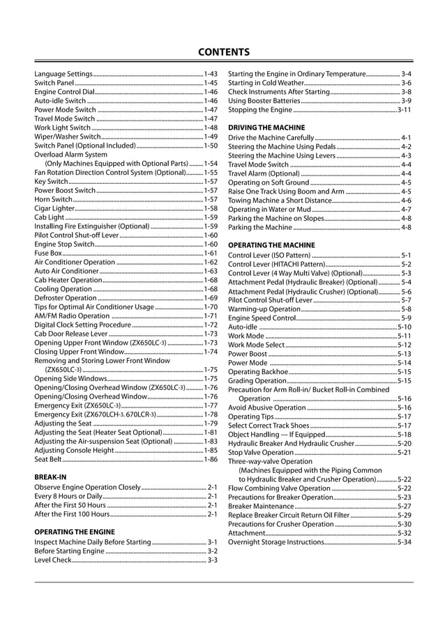 Hitachi zaxis 670 lch 3 excavator operator manual | PDF