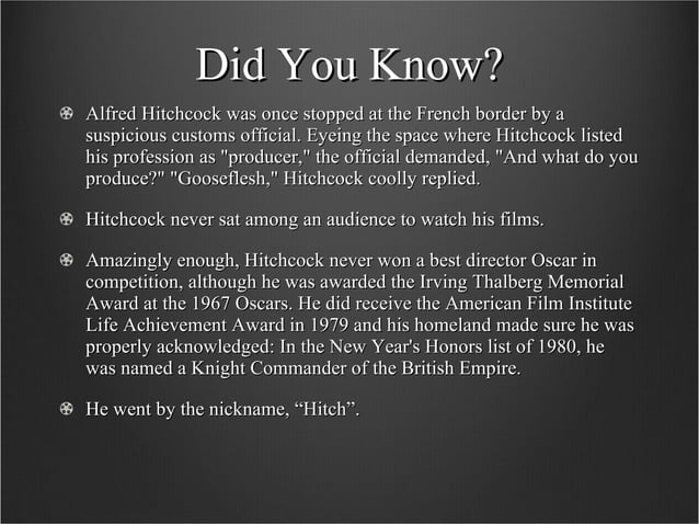 Alfred Hitchcock | PPT | Awards Shows | Events