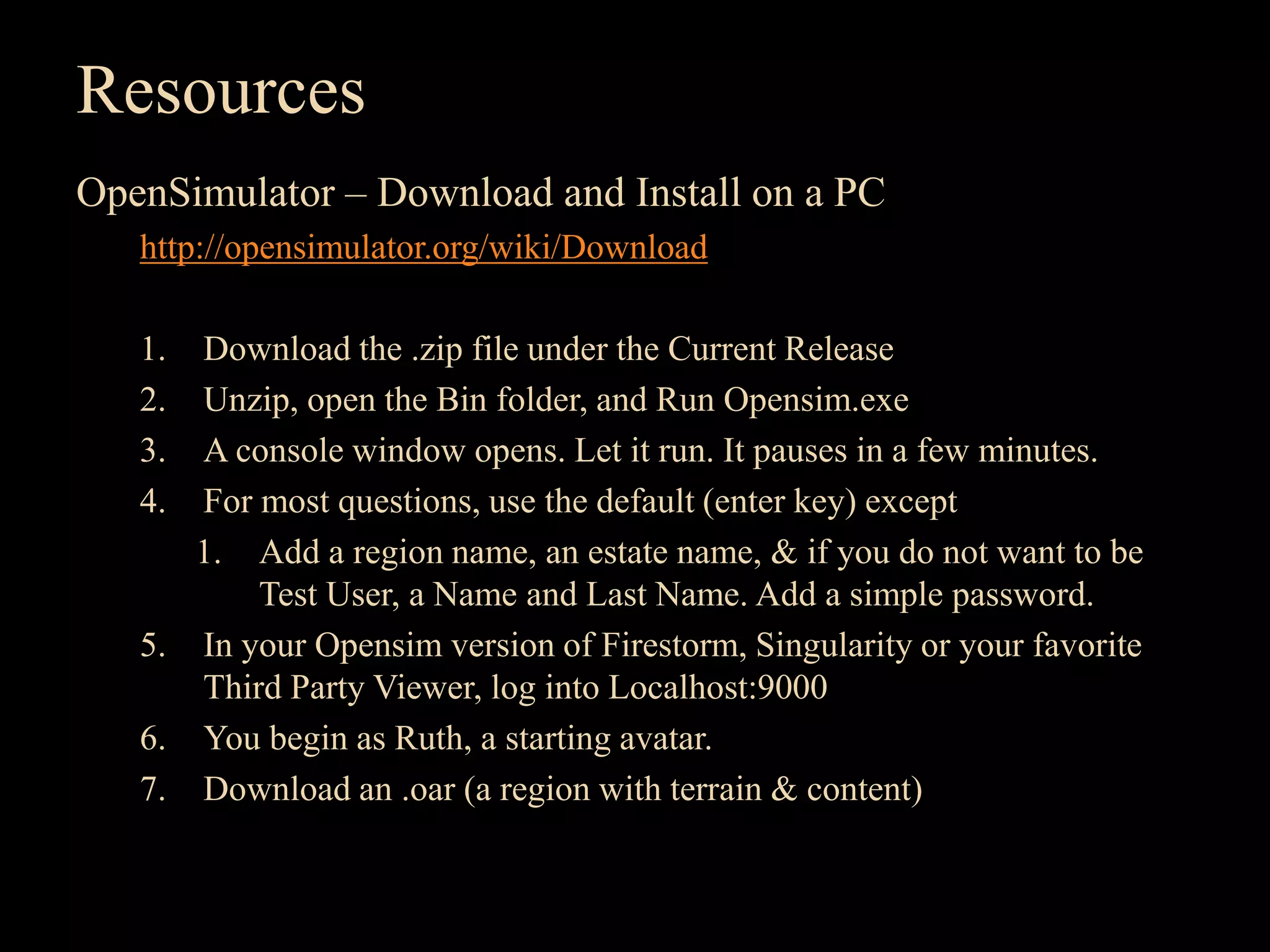 Hitchhikers guide to OpenSim calongne | PPTX
