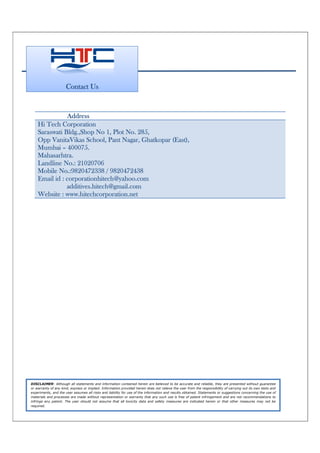 Hi Tech Corporation, Mumbai, Coating Additives & Chemical | PDF