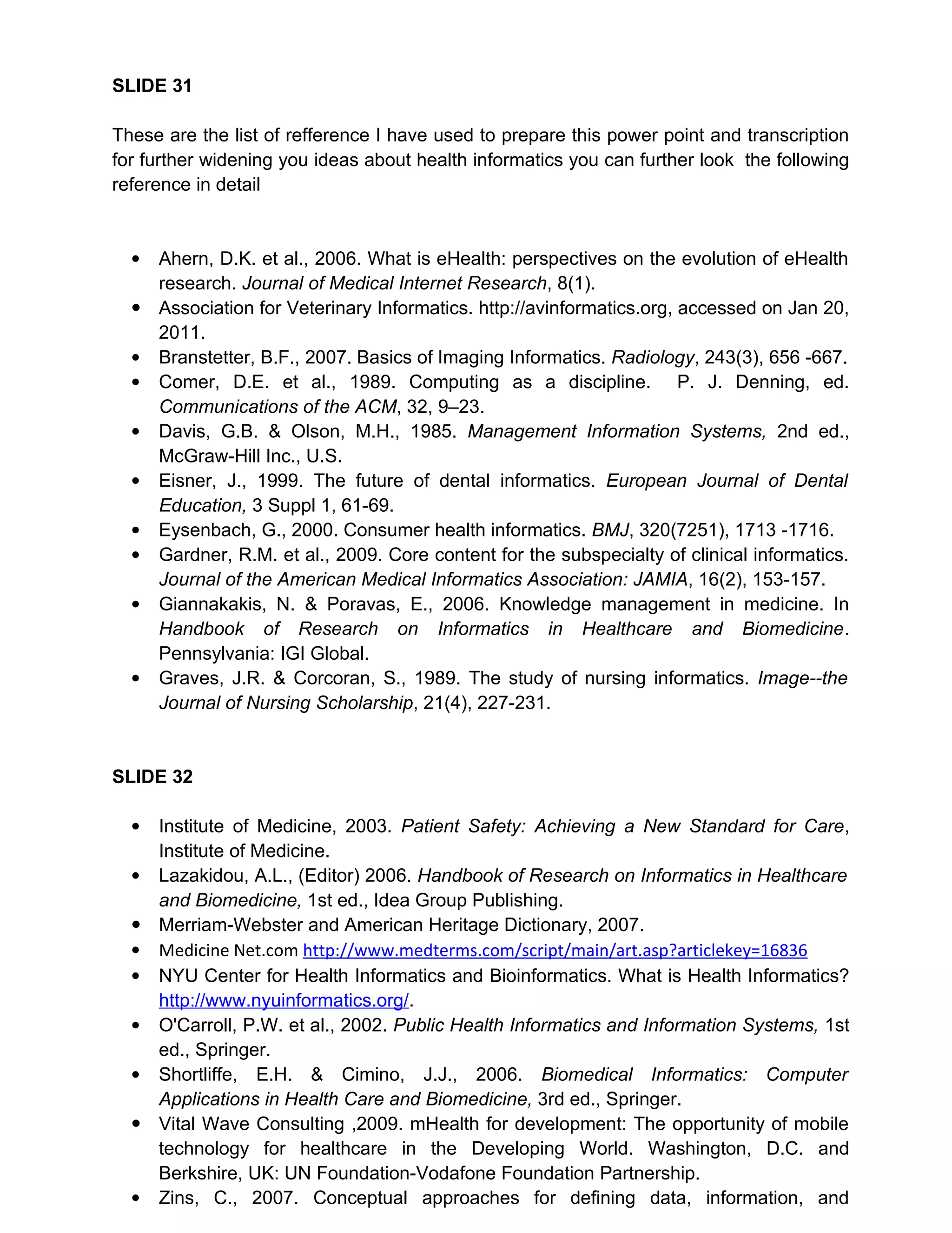 Health Informatics Terminologies: an Introduction Transcript. | DOC