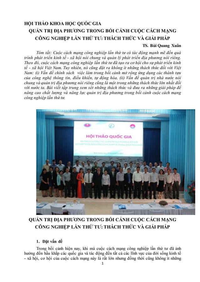HỘI THẢO KHOA HỌC QUỐC GIA QUẢN TRỊ ĐỊA PHƯƠNG TRONG BỐI CẢNH CUỘC CÁCH MẠNG. TS. BÙI QUANG XUÂN ...