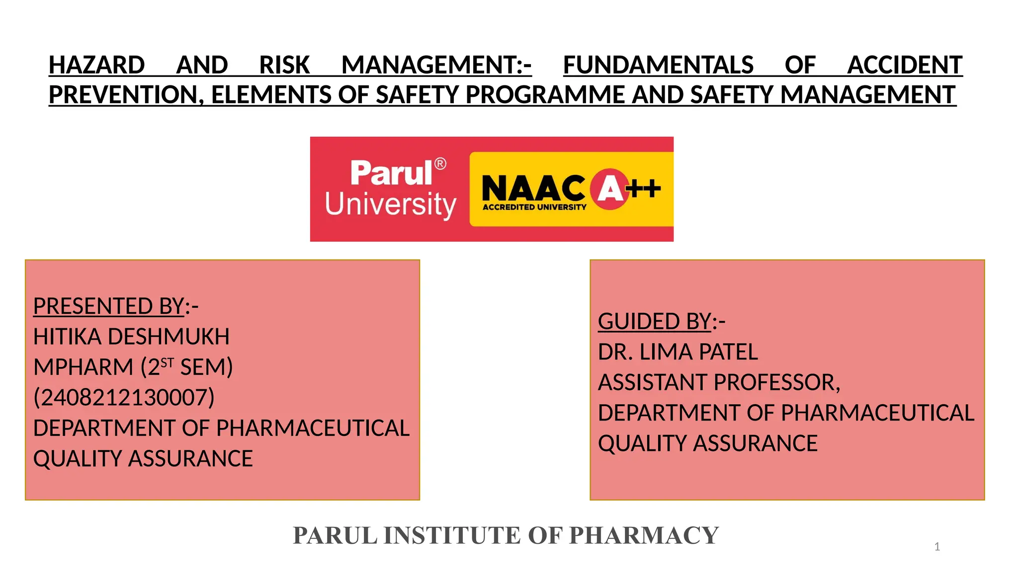HAZARD AND RISK MANAGEMENT: FUNDAMENTALS OF ACCIDENT PREVENTION AND ...