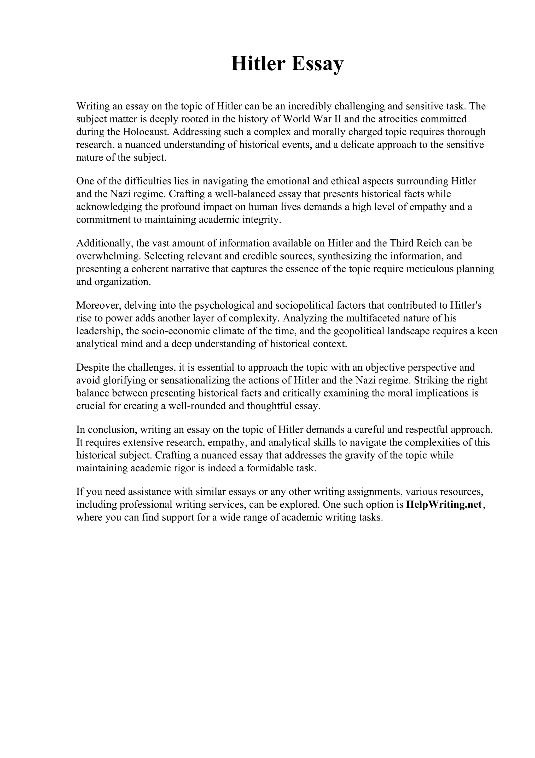 Hitler Essay. University of Louisiana at Monroe | PDF