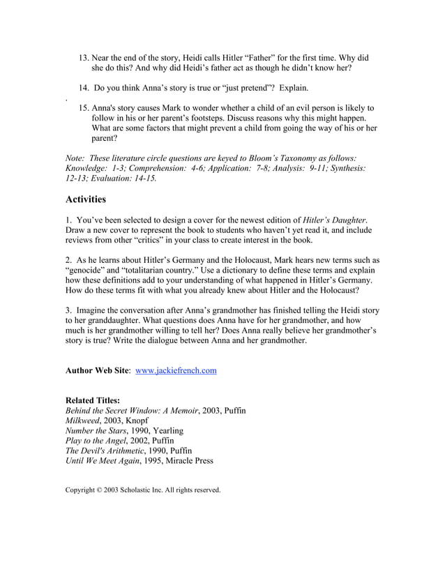 Hitler's daughter questions | PDF | Books and Literature