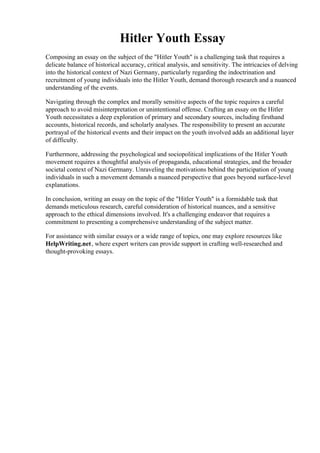 Hitler Youth Essay. Explain the nature and purpose of the Hitler Youth ...