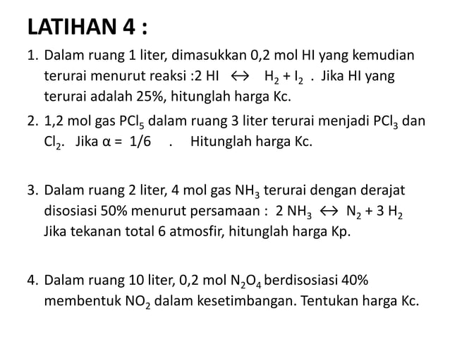 Hitungan derajat disosiasi (kesetimbangan kimia bagian 2 compressed | PDF