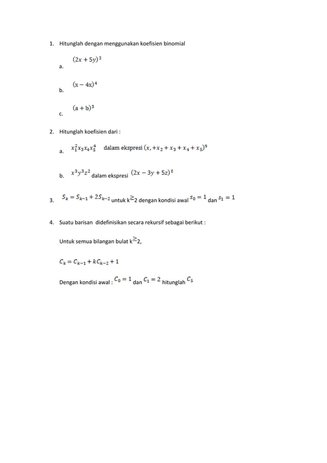 Hitunglah dengan menggunakan koefisien binomial | PDF