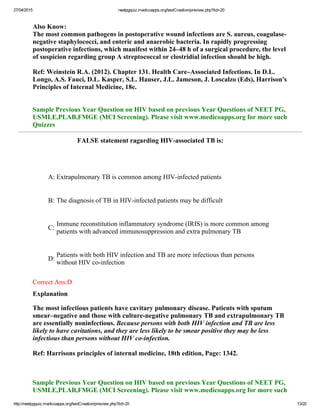 Hiv aids sample questions based on neet pg , usmle, plab and fmge ...