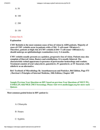 Hiv aids sample questions based on neet pg , usmle, plab and fmge ...