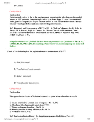 Hiv aids sample questions based on neet pg , usmle, plab and fmge ...