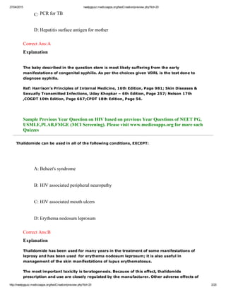 Hiv aids sample questions based on neet pg , usmle, plab and fmge ...