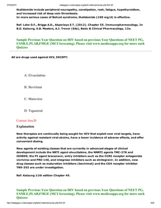 Hiv aids sample questions based on neet pg , usmle, plab and fmge ...