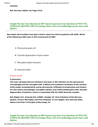 Hiv aids sample questions based on neet pg , usmle, plab and fmge ...