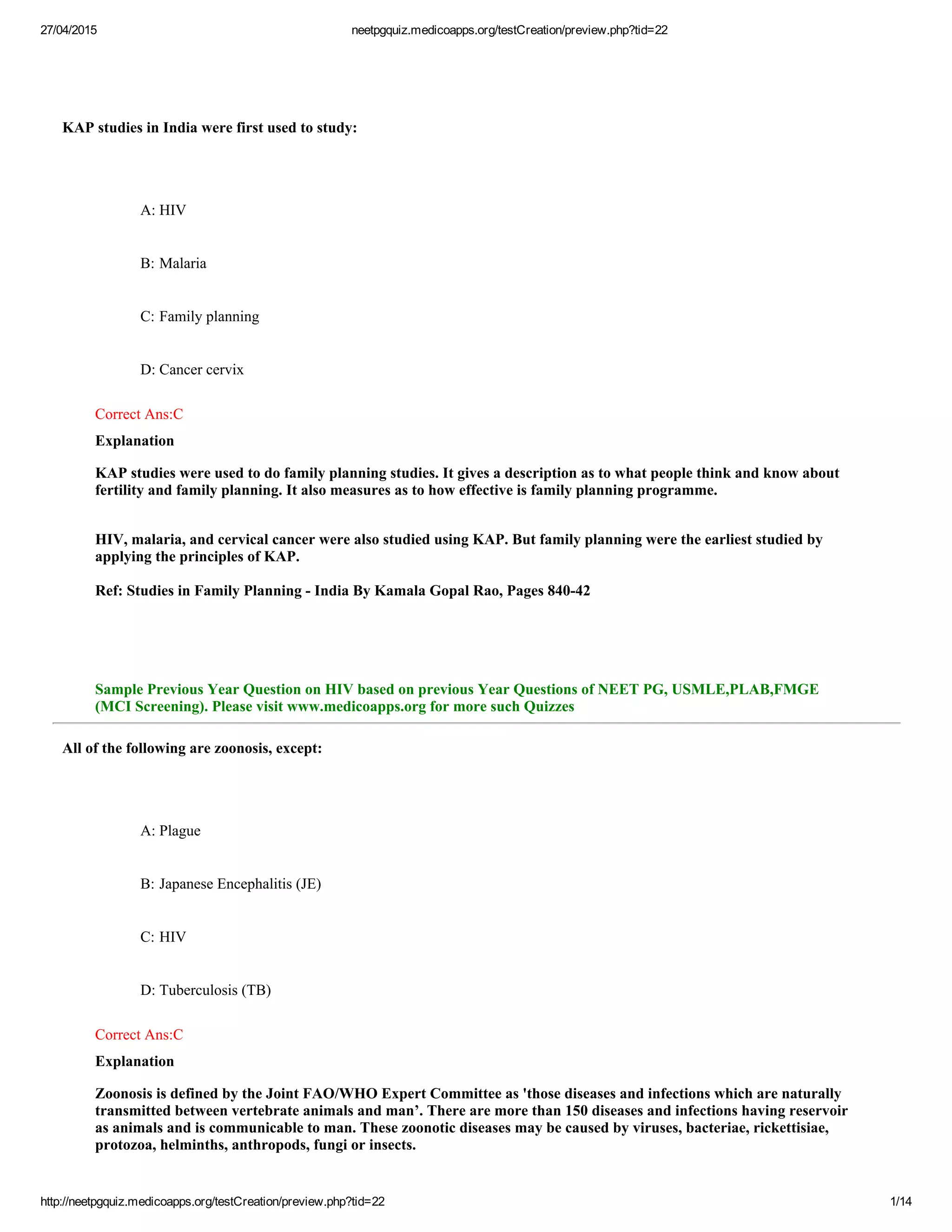 Hiv aids sample questions based on neet pg , usmle, plab and fmge ...