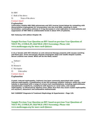 Hiv aids sample questions based on neet pg , usmle, plab and fmge ...
