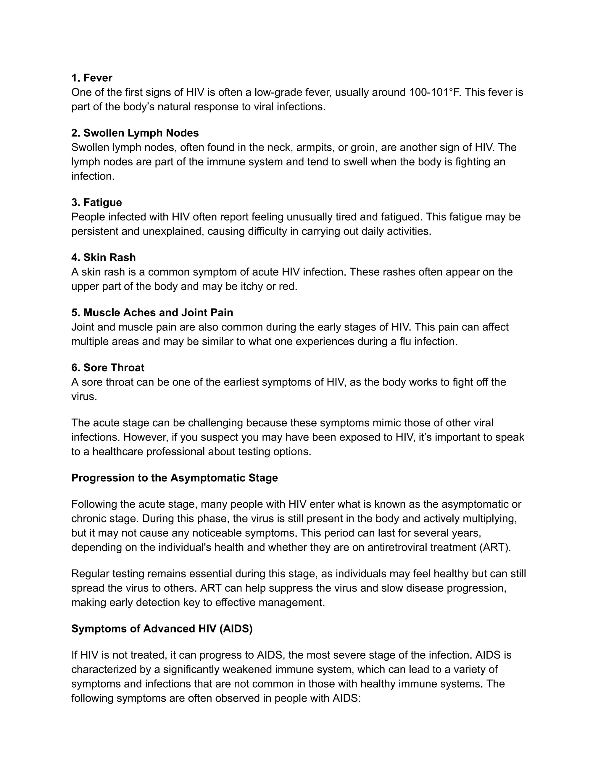 Symptoms of HIV: Understanding Early Warning Signs and Advanced Stages ...