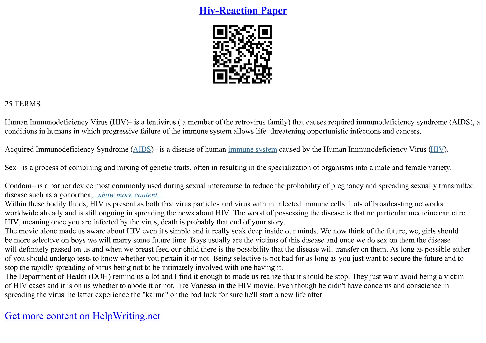 Hiv-Reaction Paper | PDF