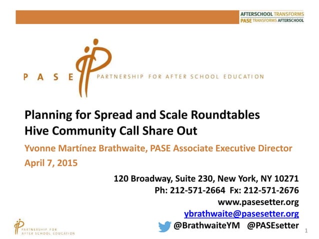 Hive NYC Community Call - PASE Spread and Scale Deck April 2015 | PPT