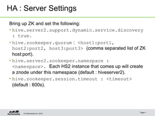 HiveContributorMeetupApril2015-HiveServer-HA-RollingUpgrade.pptx
