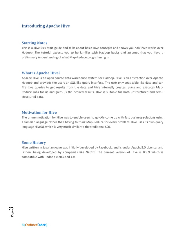 Apache Hive micro guide - ConfusedCoders | PDF | Databases | Computer Software and Applications