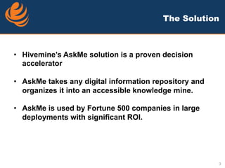 Hivemine Company & AskMe Product Overview | PDF