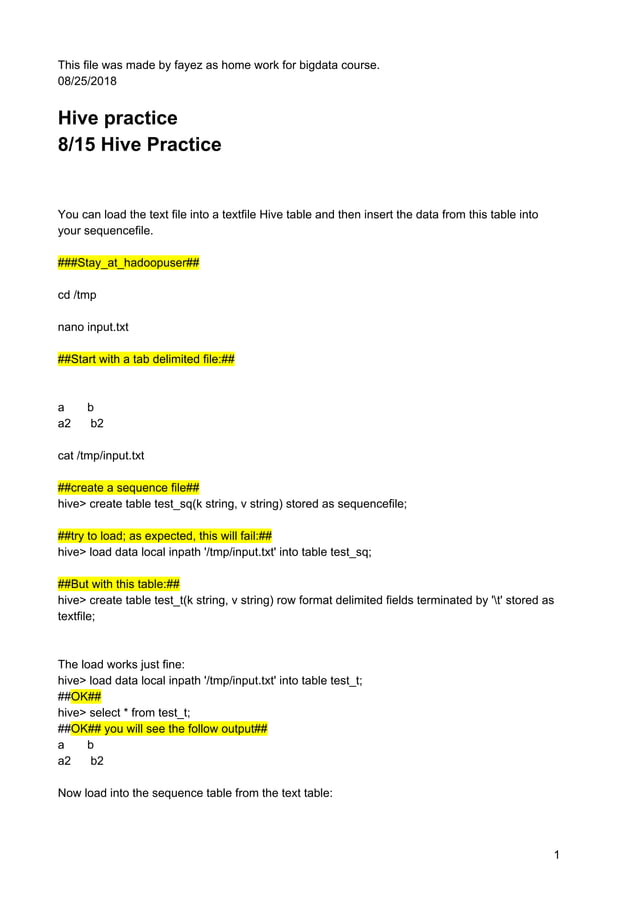 Hive practice | PDF
