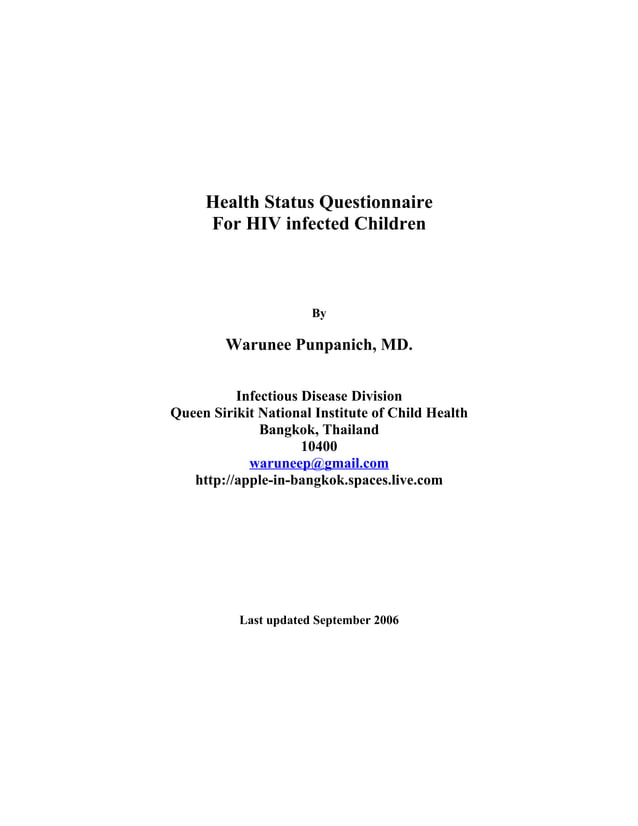 Hiv health status questionnaire | DOC