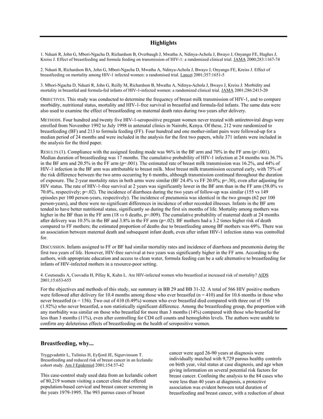 Hiv, Infant Feeding, And Maternal And Child Health | PDF