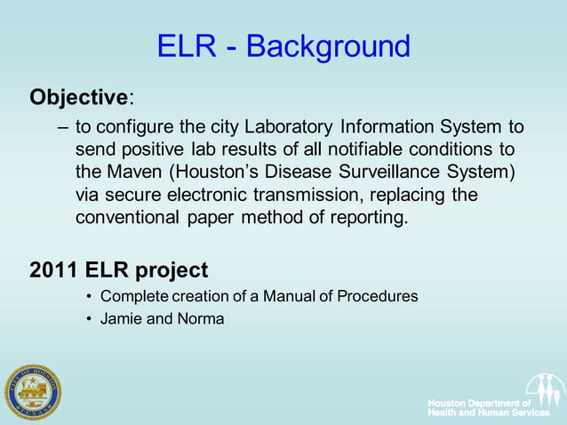 HIV/STD Electronic Lab Reporting | PPT