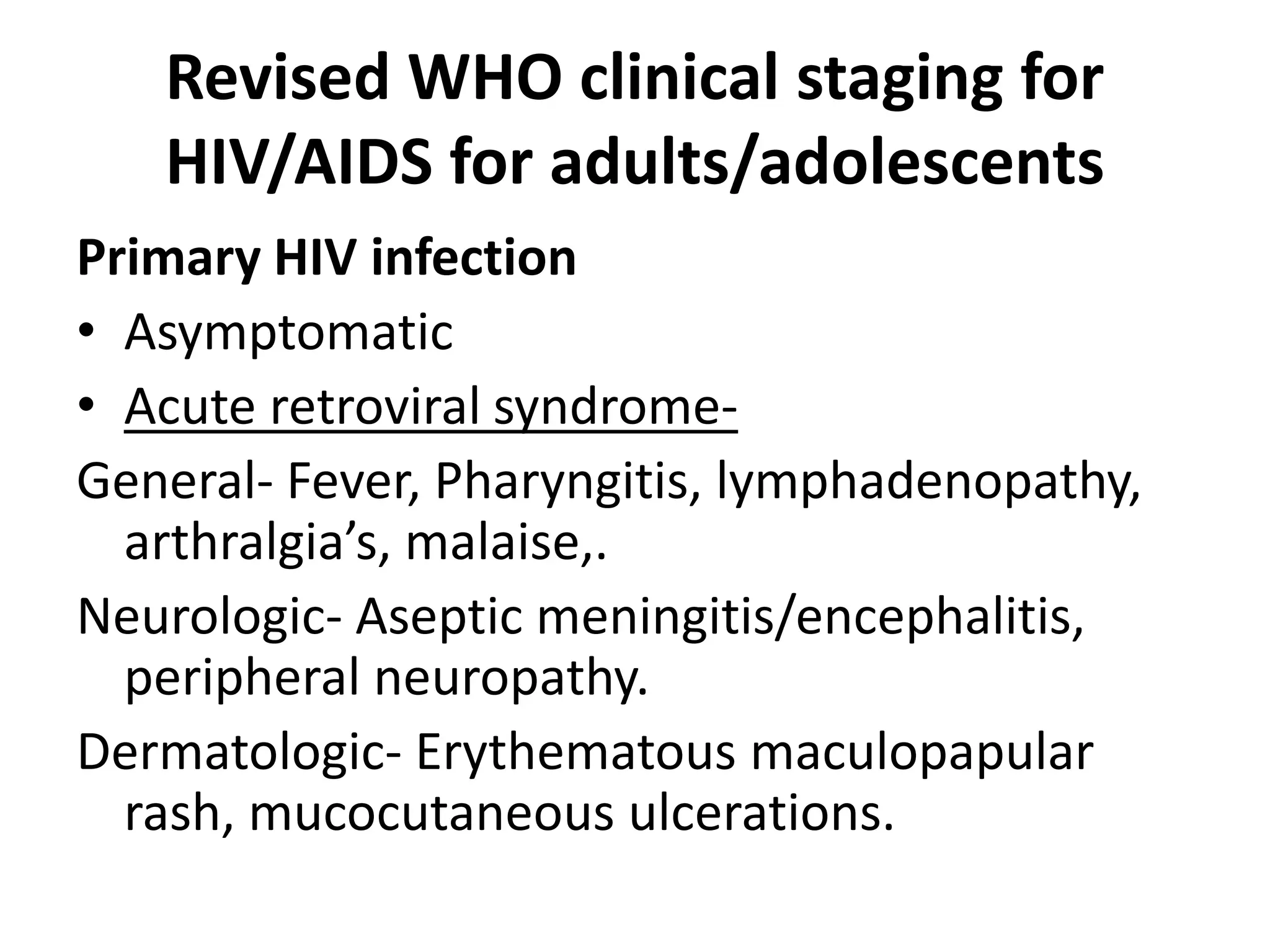 HIV infection clinical Classification & Systemic manifestations | PPTX