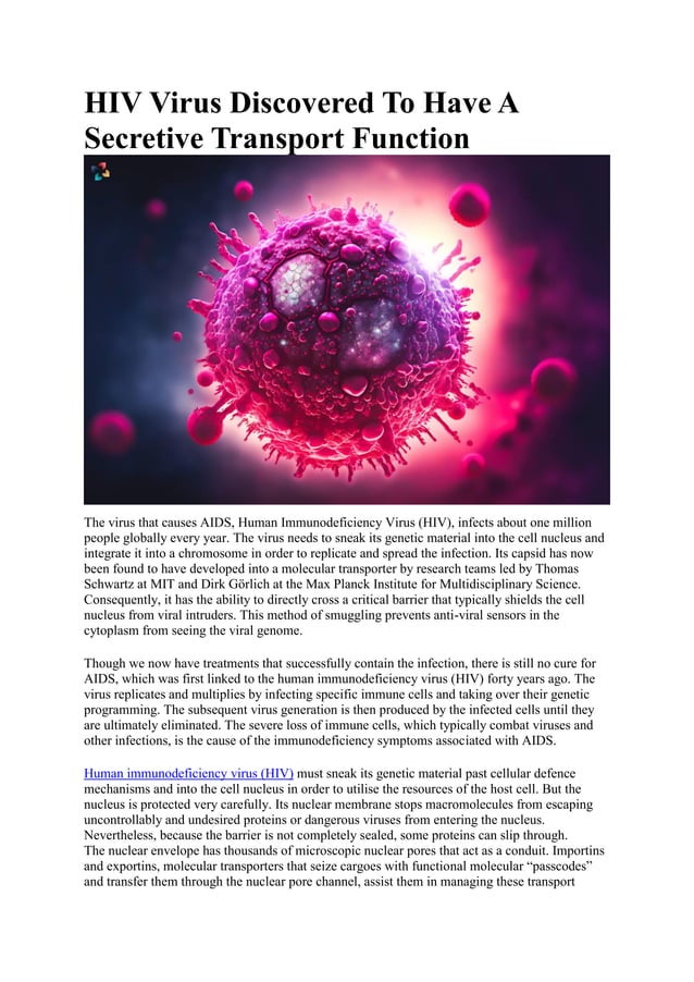 Human Immunodeficiency Virus (HIV) Discovered To Have A Secretive Transport Function | The ...
