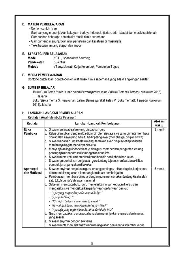 rpp kelas 5 tema 3 subtema 1 pembelajaran 6 | PDF